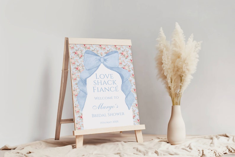 Coquette Blue Bow Bridal Shower Welcome Poster Template, Love Shack ...
