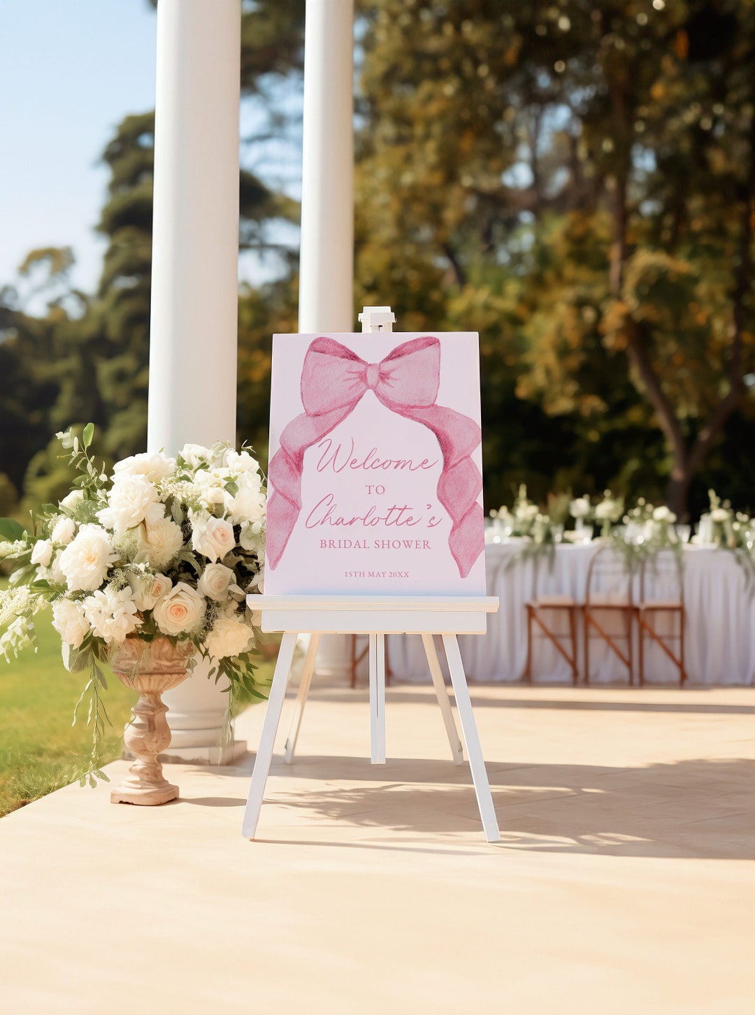 Coquette Pink Bow Bridal Shower Welcome Poster Template, She's Tying ...