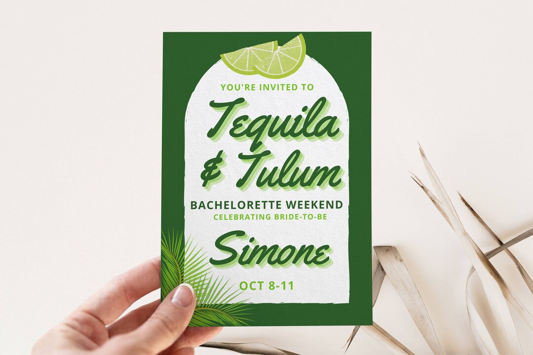 Tequila and Tulum Bachelorette Weekend Invitation, Tropical Mexico Bach ...