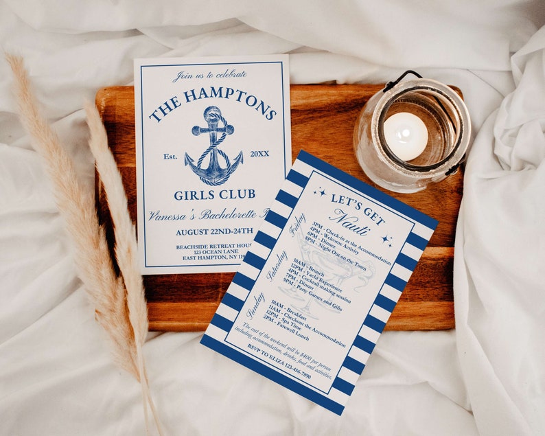 Lets Get Nauti Bachelorette Invitation Itinerary, Nautical Theme ...