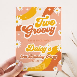 Two Groovy Birthday Invitation Template, 70s Second Birthday Theme ...