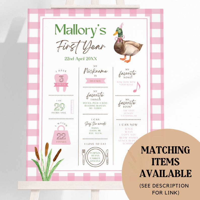 Pink Mallard Duck Birthday Photo Banner, One Lucky Duck First Party ...