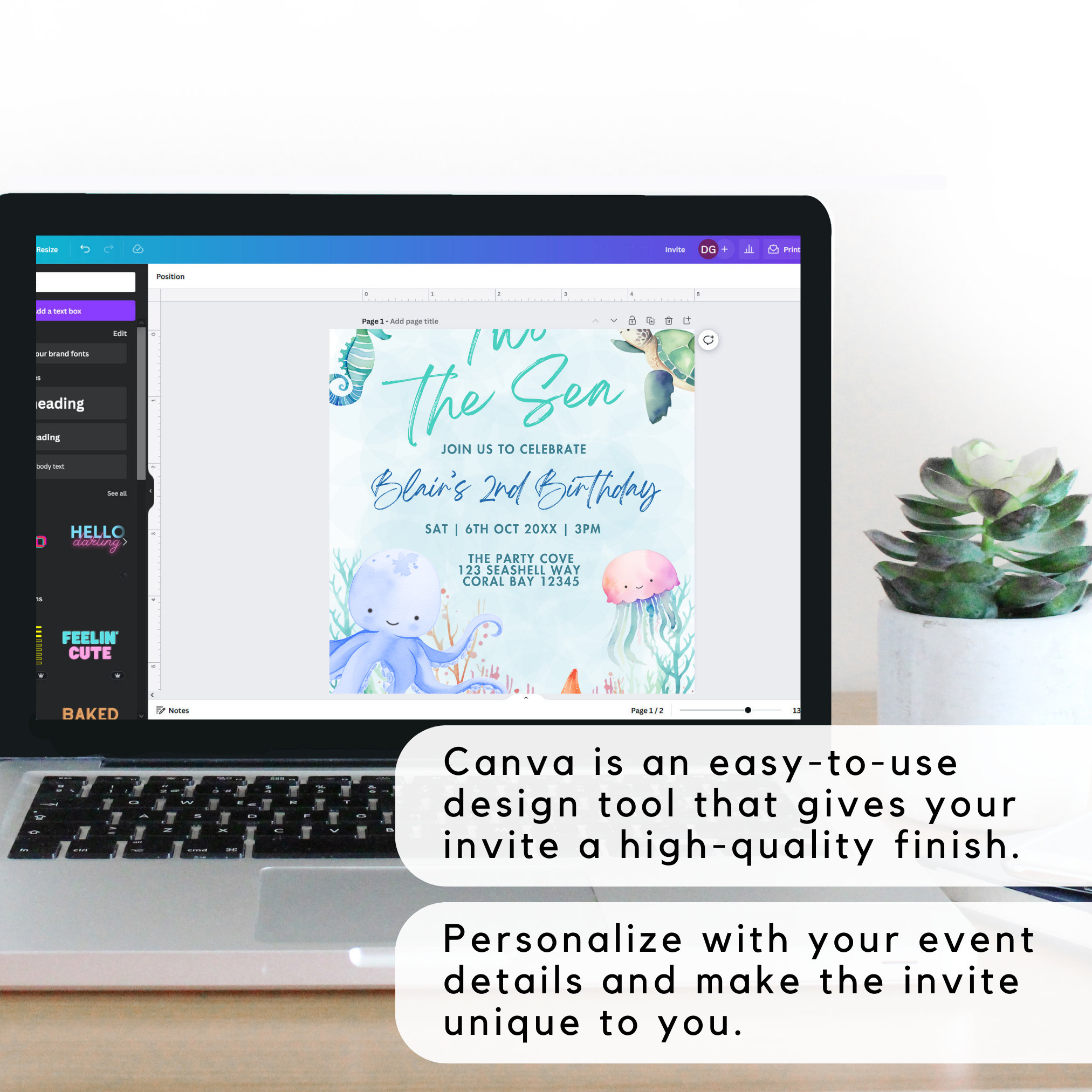 Two the Sea Birthday Invitation Template, Second Birthday Party Invite ...