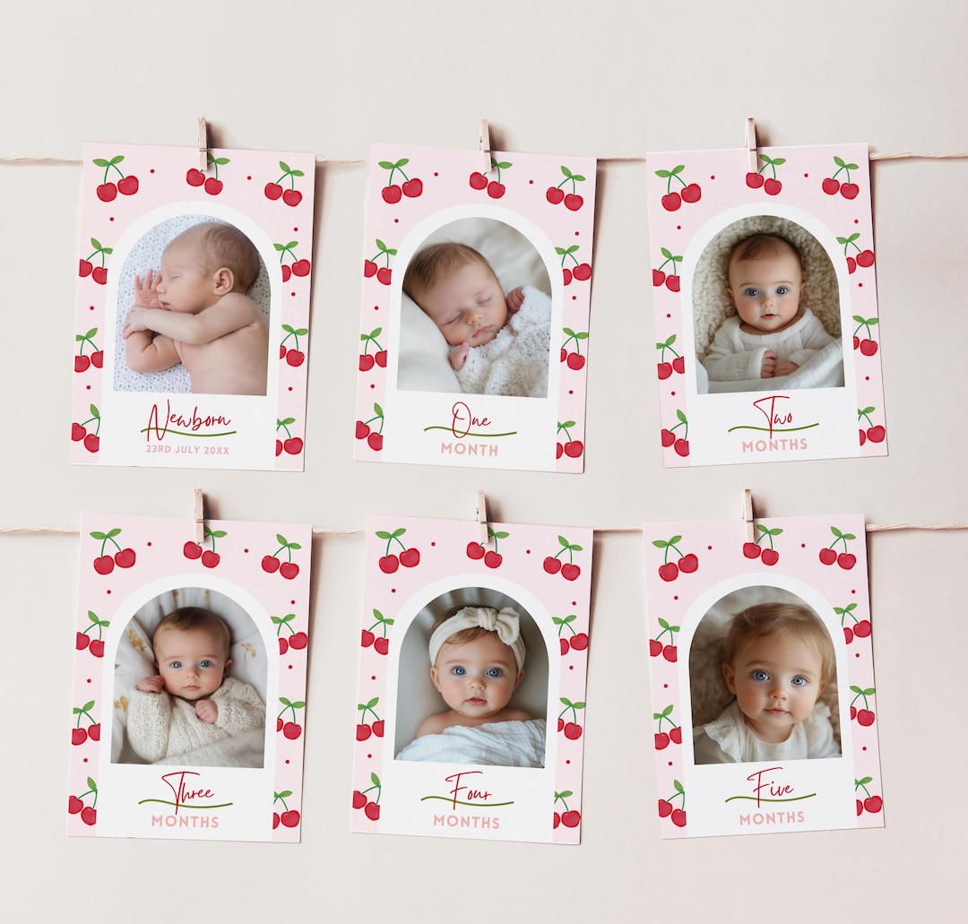 Cherry First Birthday Photo Milestone Banner, Cherry on Top Birthday ...