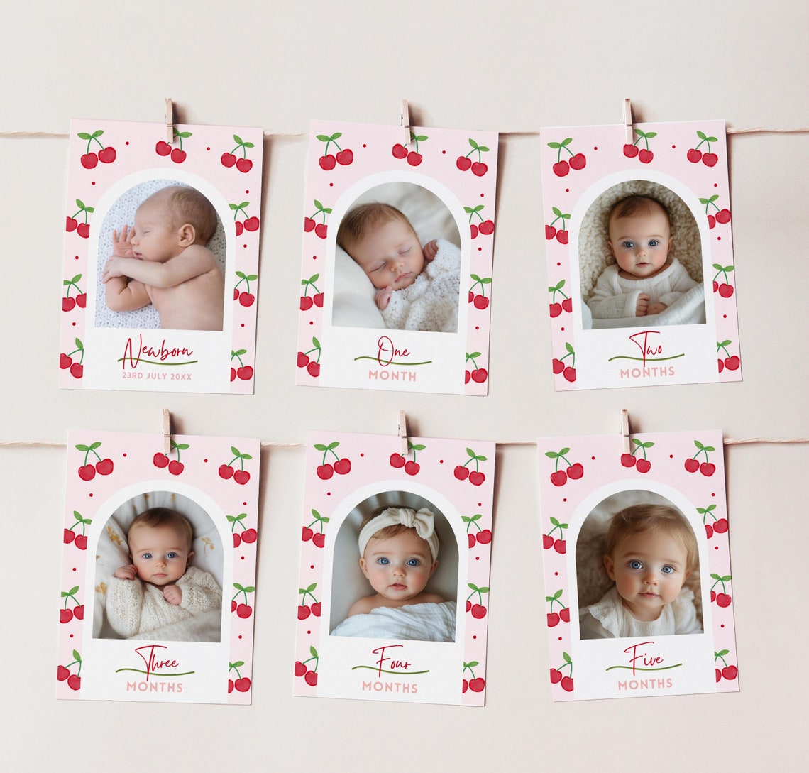 Cherry First Birthday Photo Milestone Banner, Cherry on Top Birthday ...