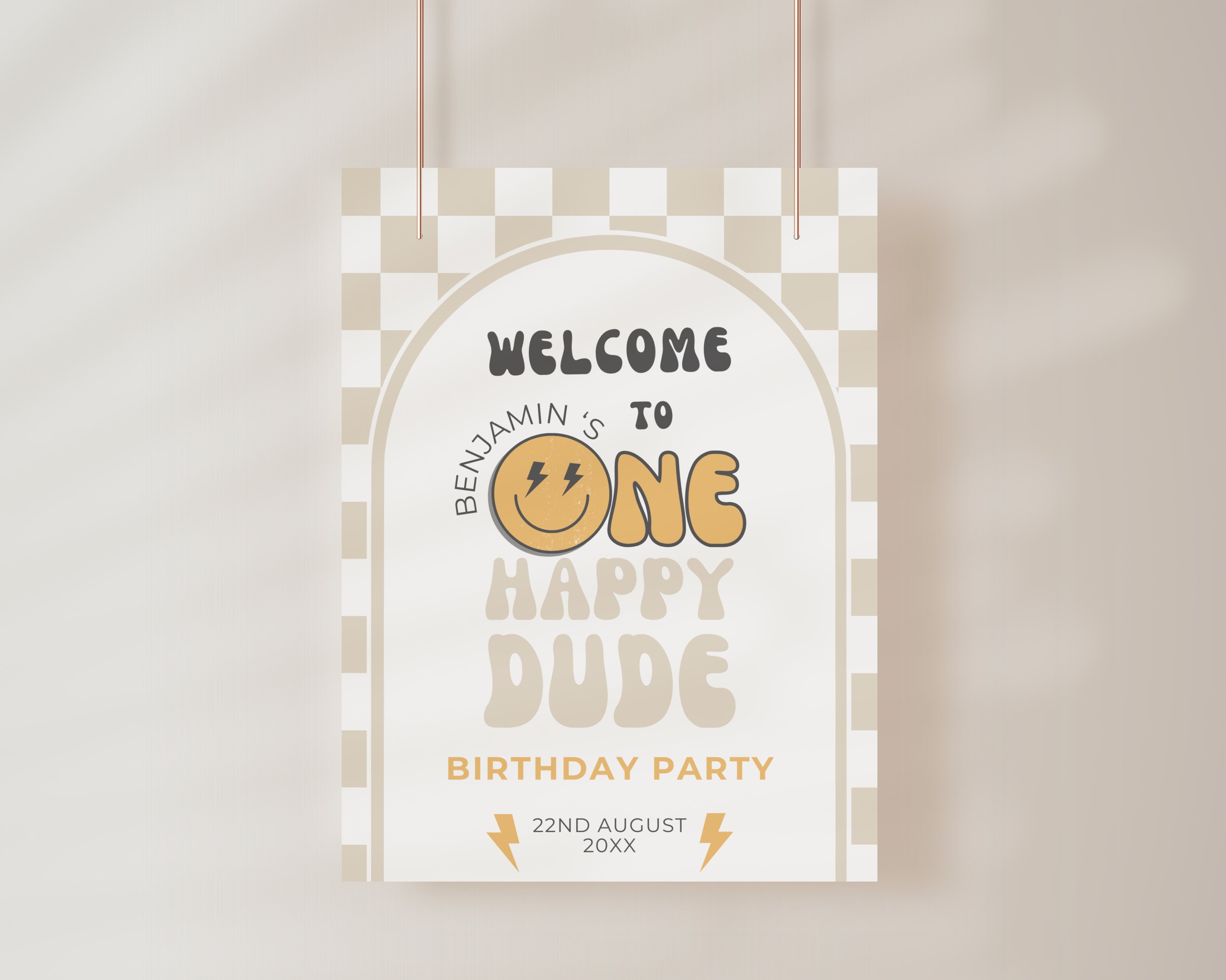 One Happy Dude Birthday Welcome Sign, Editable Template, Boy Beige ...