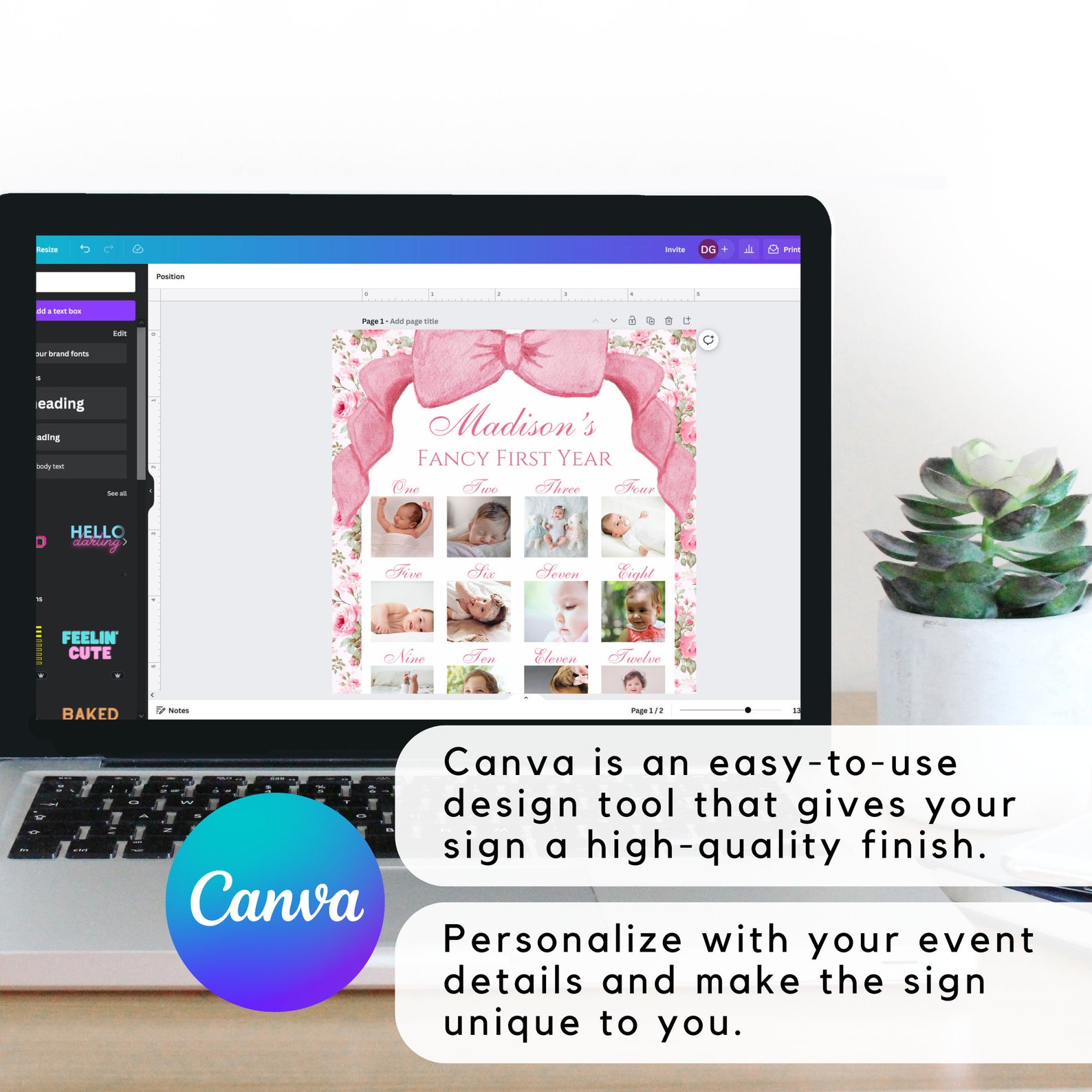 Love Shack Fancy One Birthday Photo Milestone Board Template, Pink Rose ...