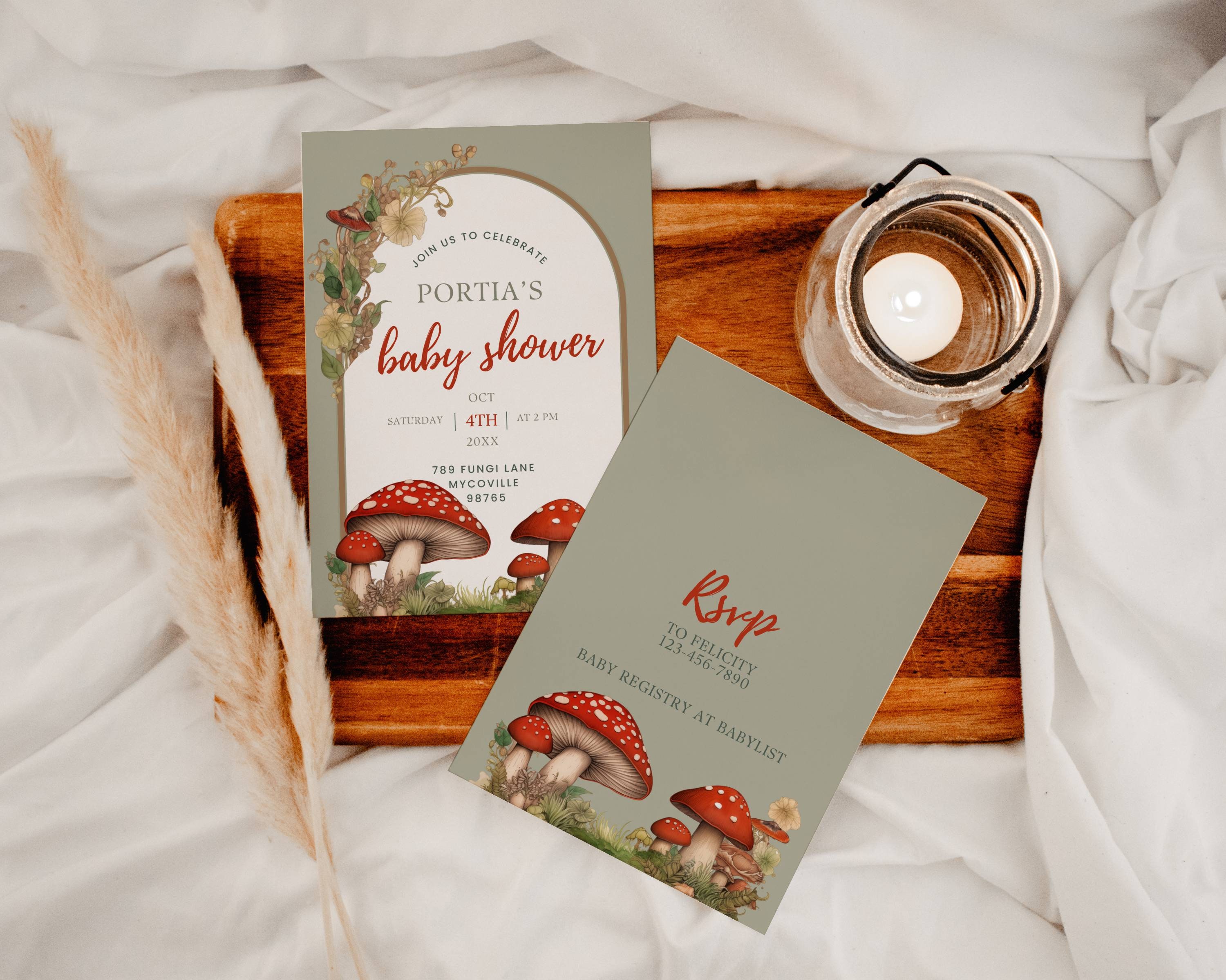 Cottagecore Mushroom Baby Shower Invite Template, Forest Woodland ...