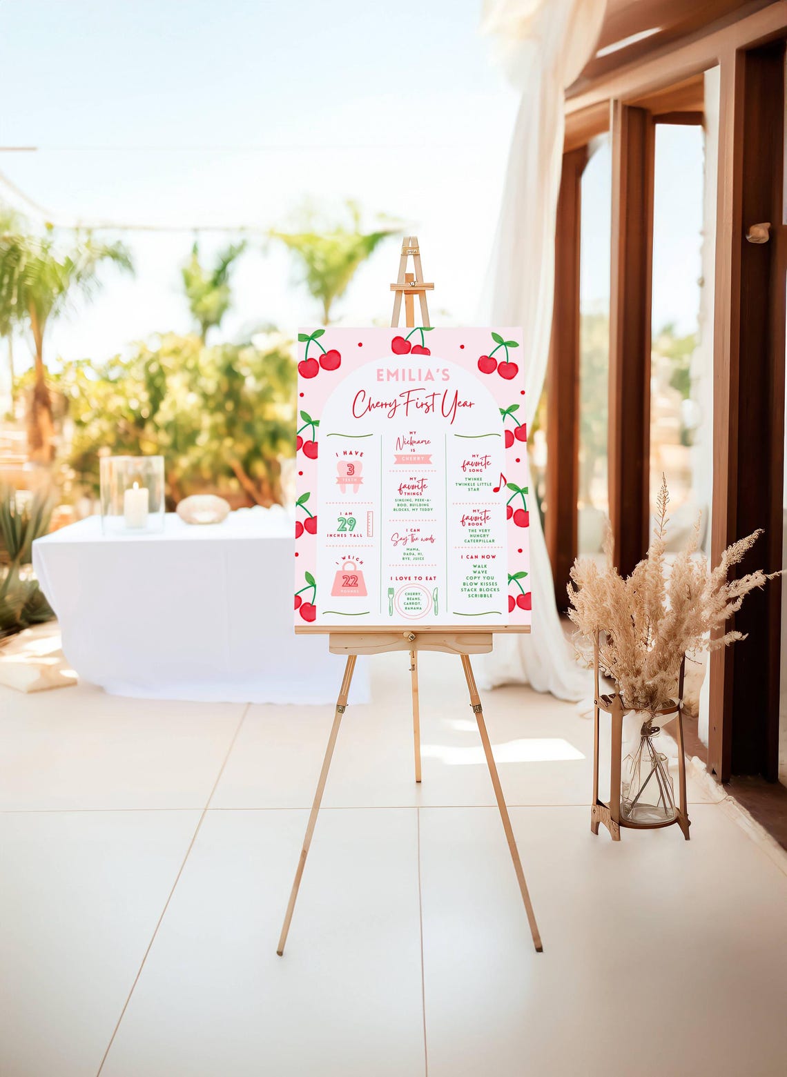 Cherry Birthday Milestone Board Template, Cherry First Party Theme ...