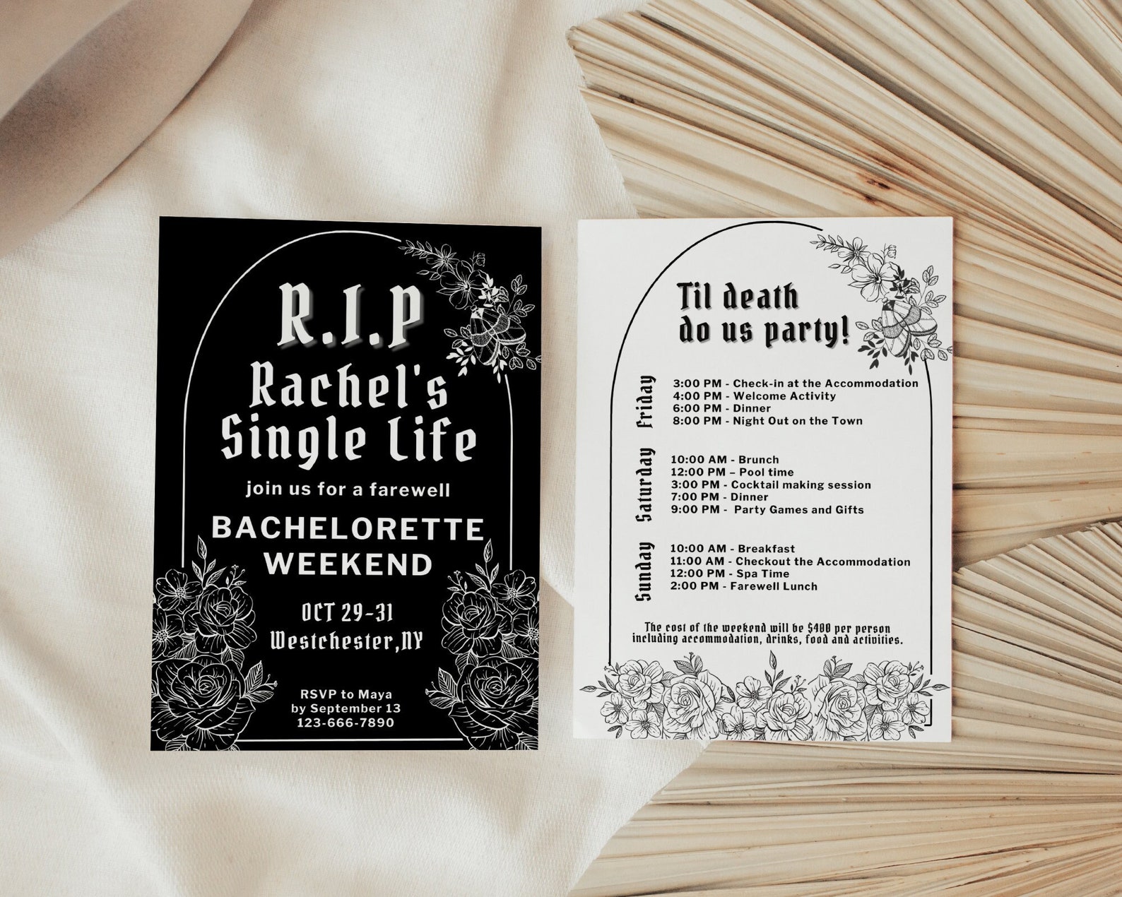 Funeral Bachelorette Invitation and Itinerary Template, RIP Single Life ...