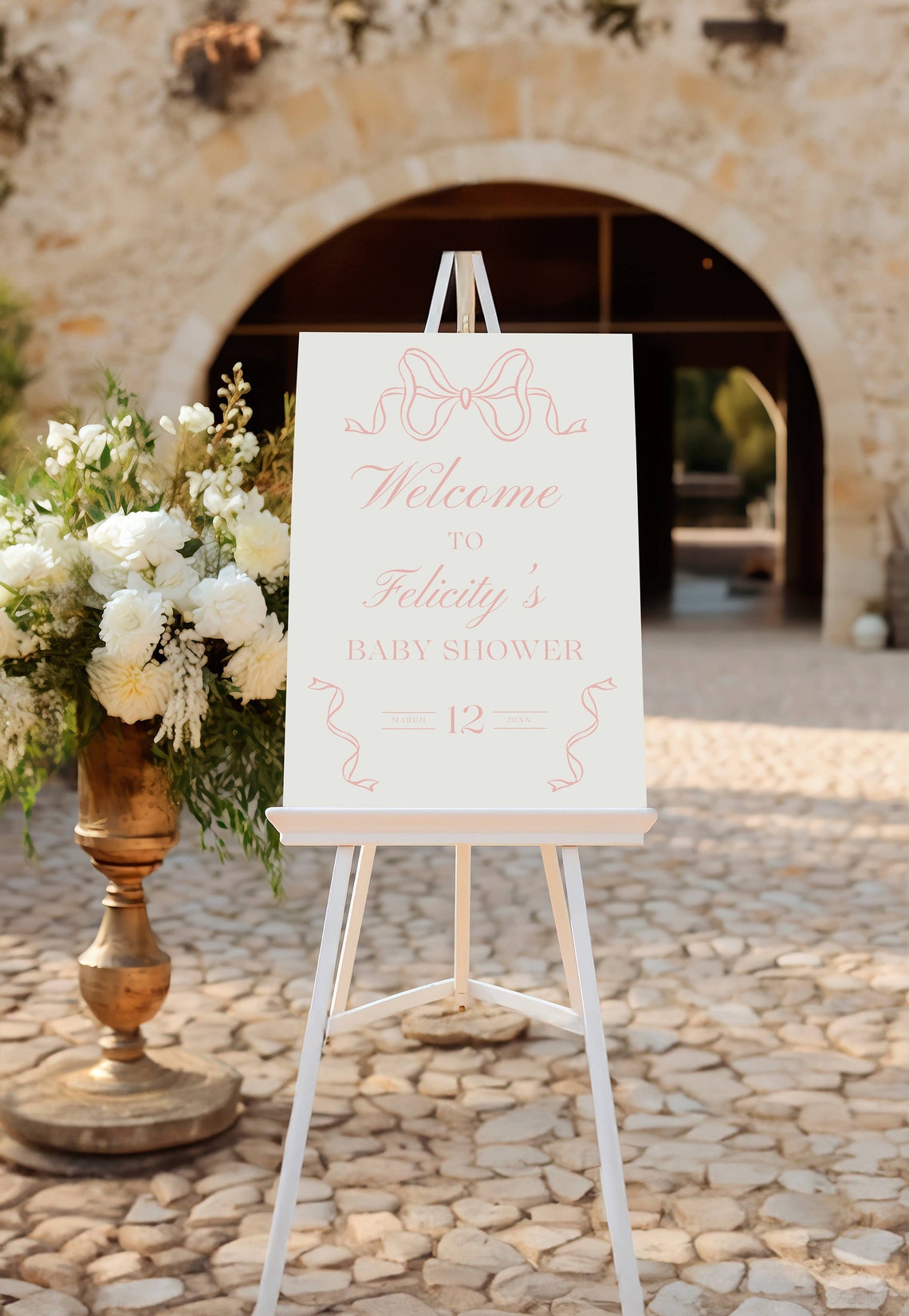Preppy Pink Baby Shower Welcome Sign Template, Blush Hand Drawn Ribbon ...