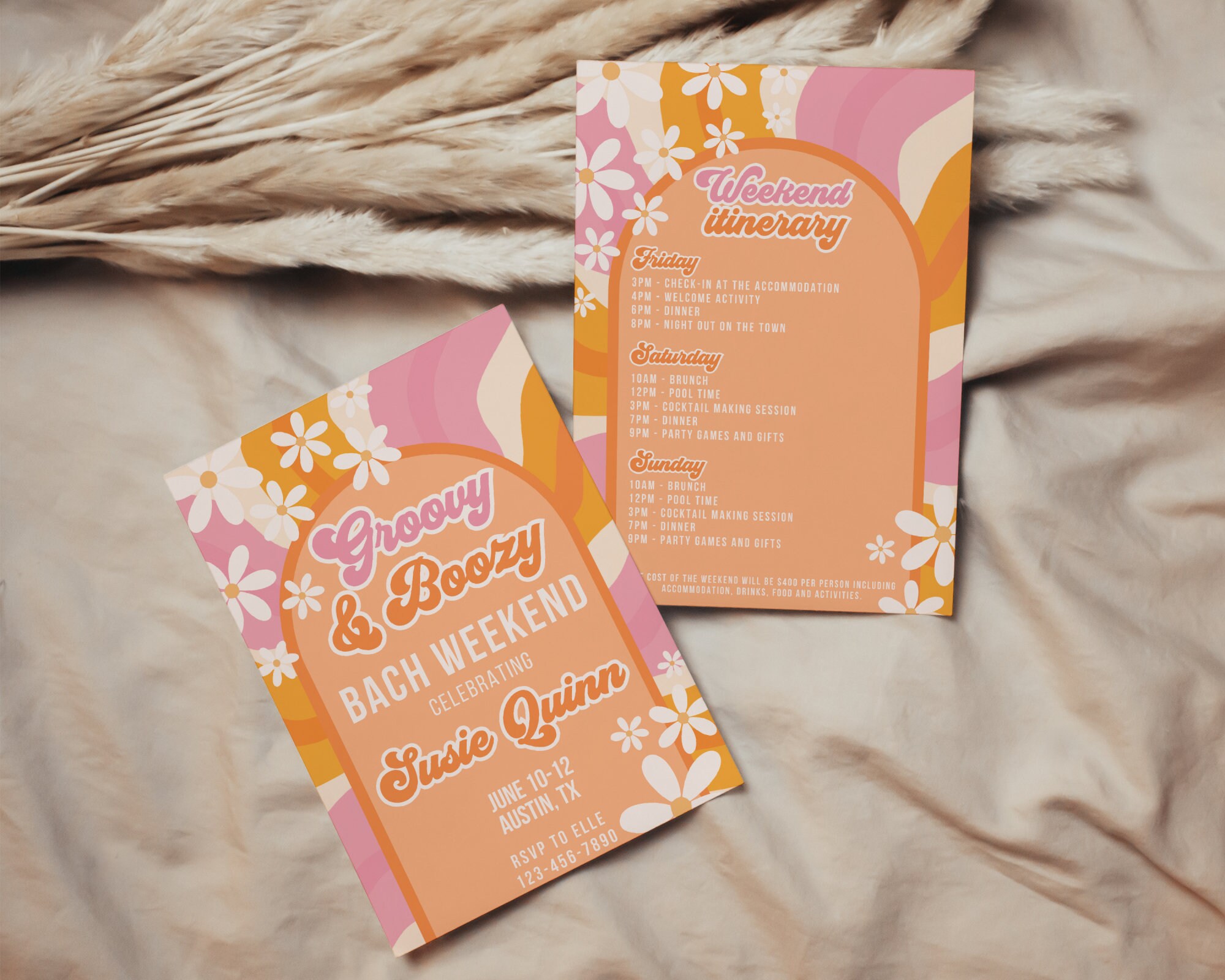 Groovy and Boozy Bachelorette Invitation Itinerary Template, Retro ...