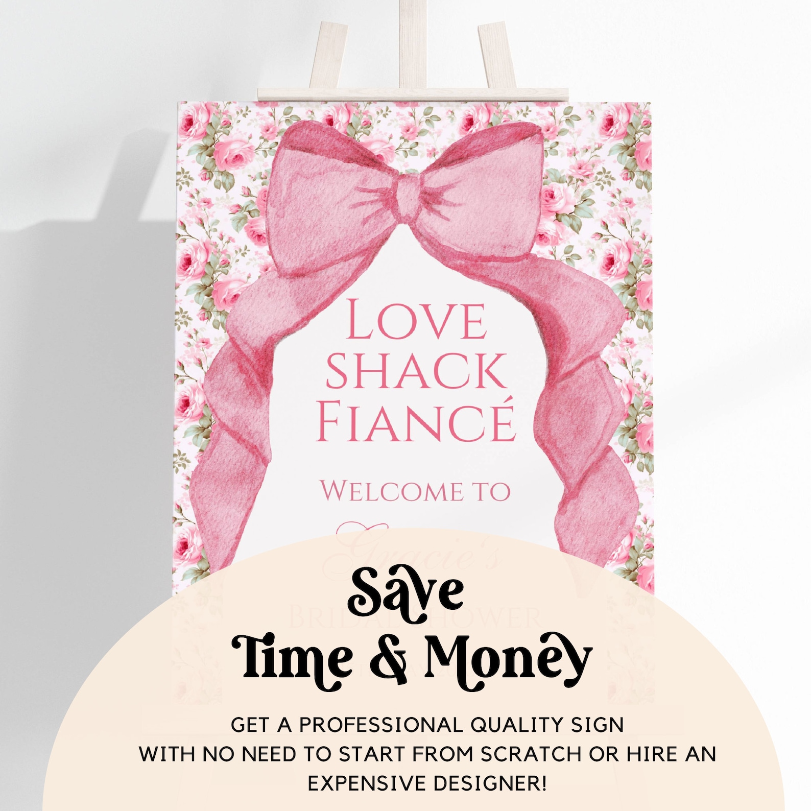 Coquette Pink Bow Bridal Shower Welcome Poster Template, Love Shack ...