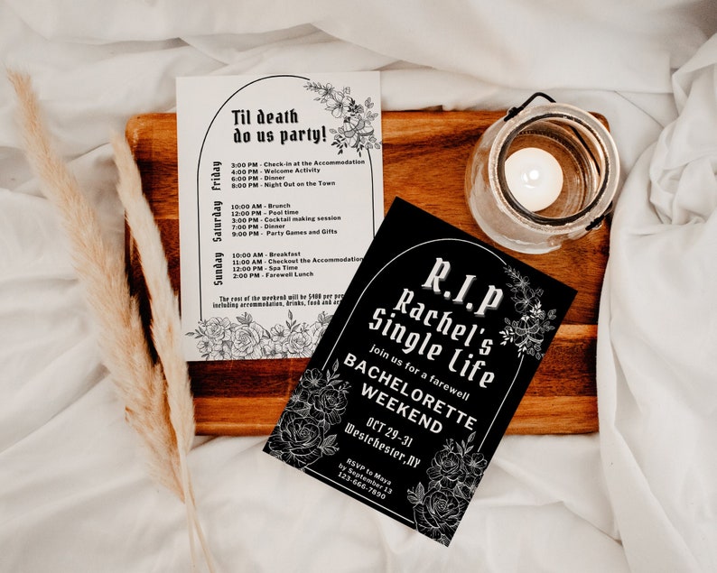 Funeral Bachelorette Invitation and Itinerary Template, RIP Single Life ...
