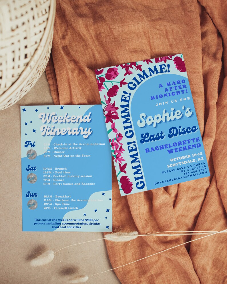 Mamma Mia Last Disco Bachelorette Invitation Itinerary Template ...