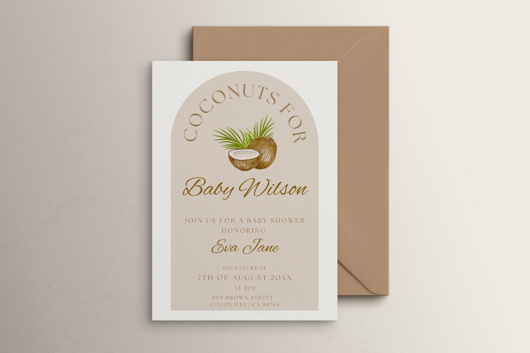 Coconut Baby Shower Invite Template, Coconuts for Baby, Editable ...