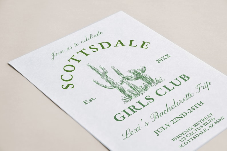 Scottsdale Bachelorette Invitation Itinerary, Editable Template ...