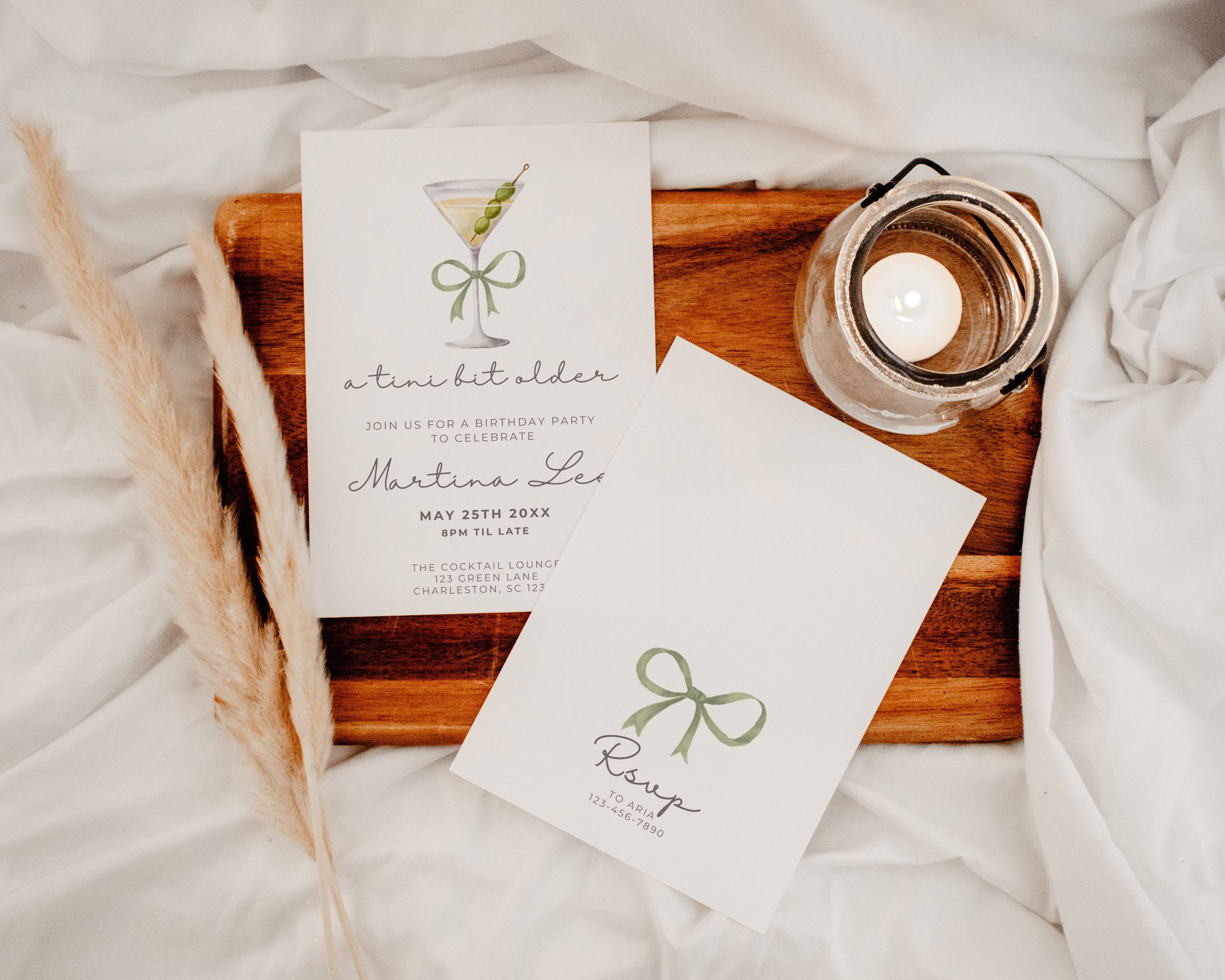 A Tini Bit Older Birthday Invitation Template, Dirty Martini Theme, Bow ...