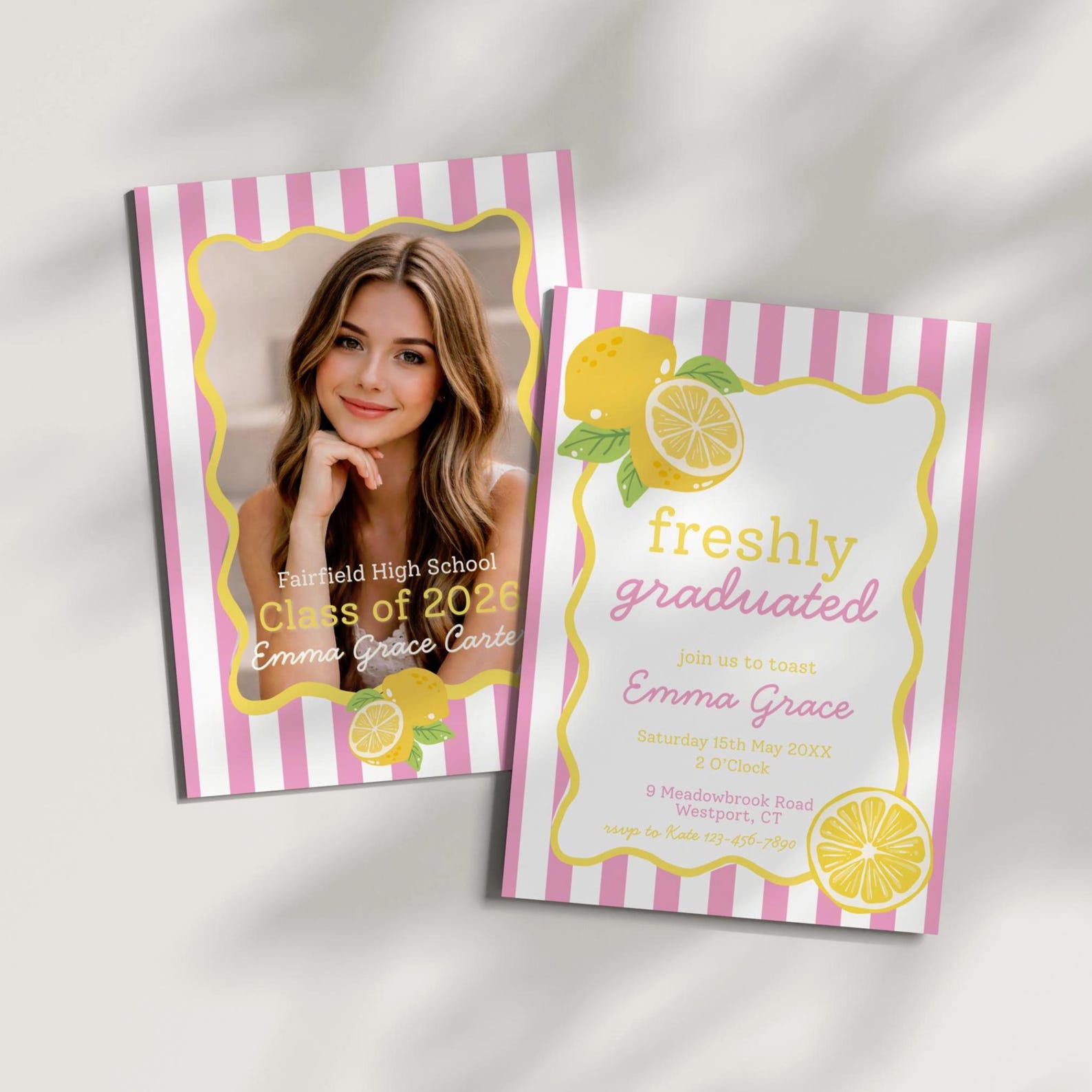 Freshly Graduated Graduation Invitation Template, Lemon Grad Party ...
