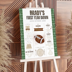 Football Birthday Milestone Board Template, First Year Down Party Theme ...