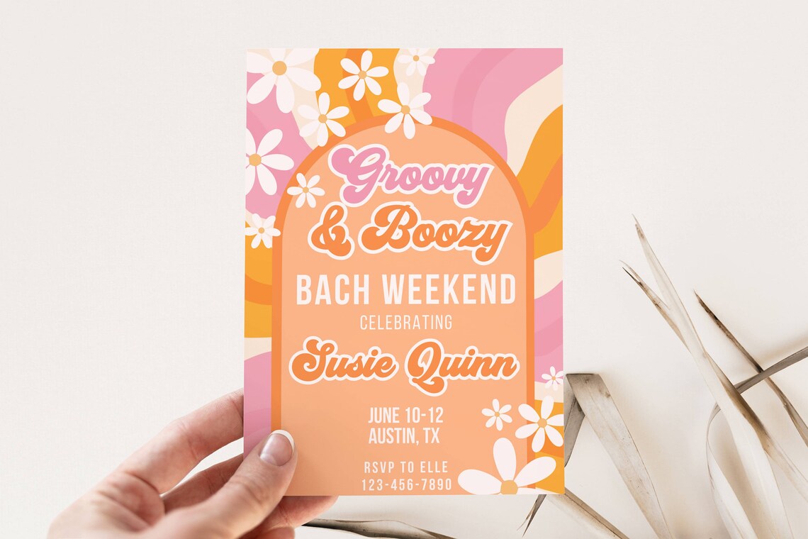 Groovy and Boozy Bachelorette Invitation Itinerary Template, Retro ...