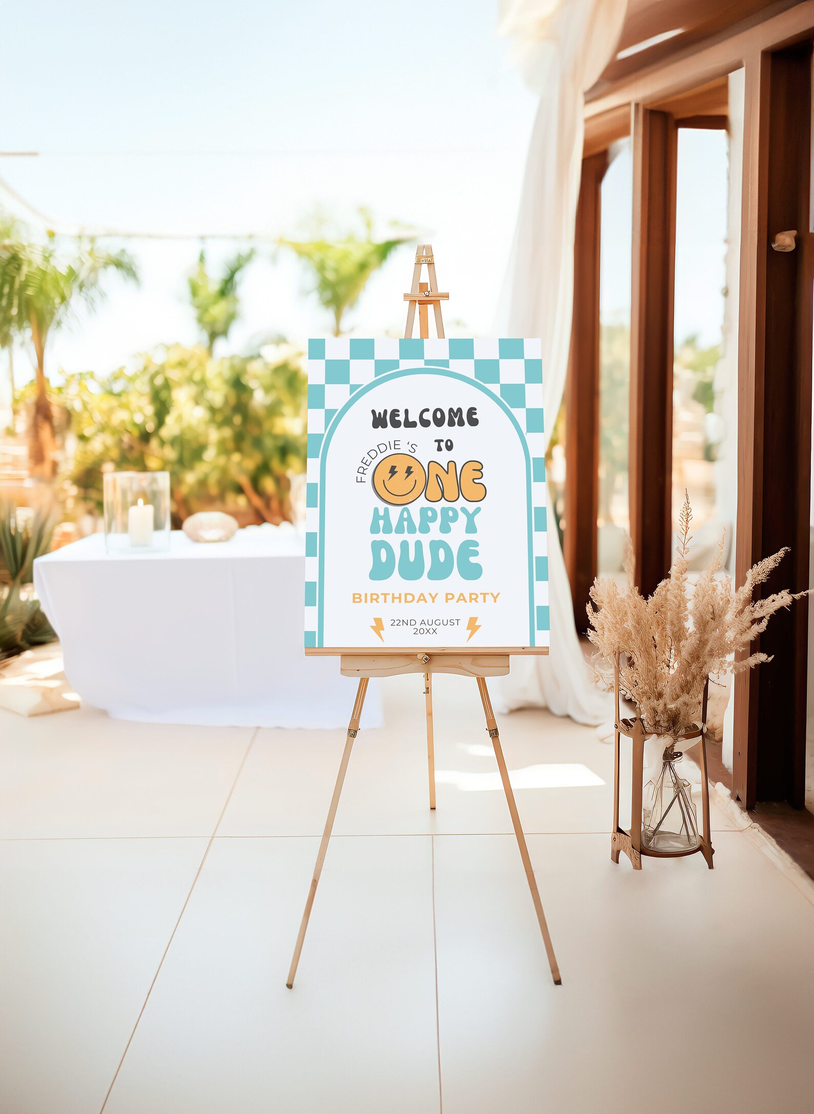 One Happy Dude Birthday Welcome Sign, Editable Template, Boy Blue Theme ...