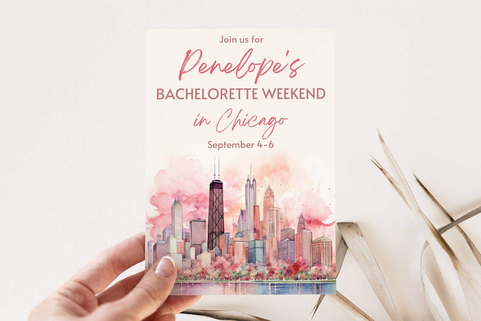 Pink Chicago Bachelorette Invitation and Itinerary Template, Travel ...