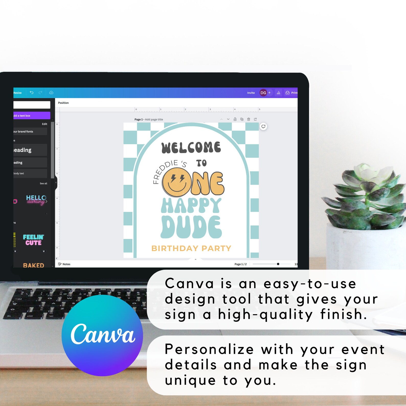 One Happy Dude Birthday Welcome Sign, Editable Template, Boy Blue Theme ...