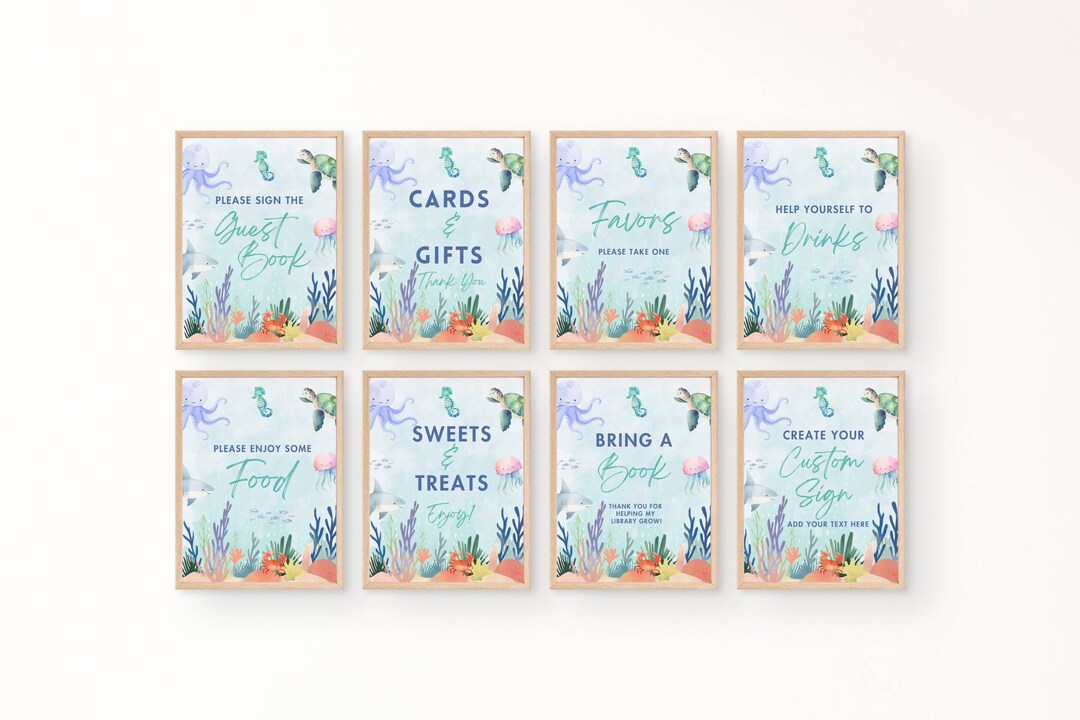 Oneder the Sea Birthday Table Signs, Fully Editable Templates, Ocean ...