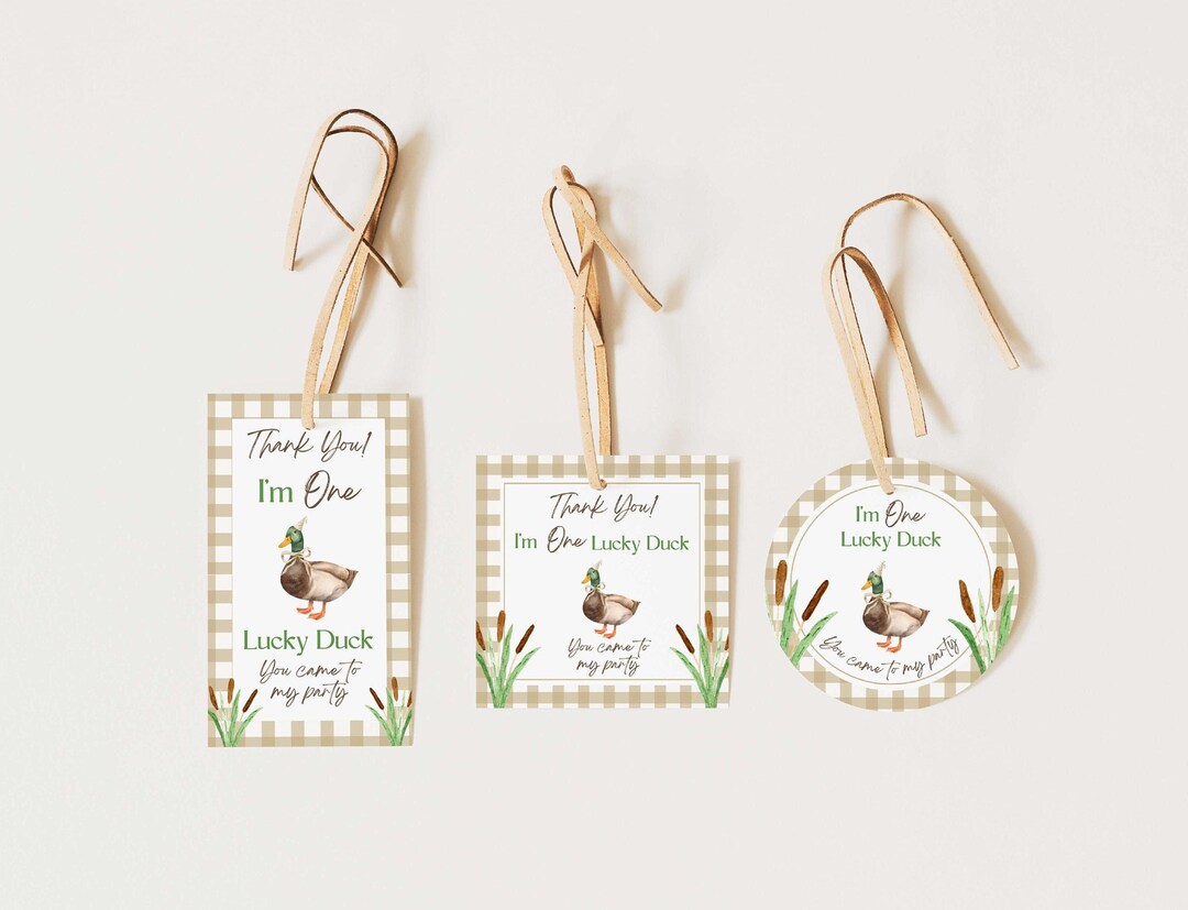 Neutral One Lucky Duck Birthday Gift Tags, Editable Template, Mallard ...