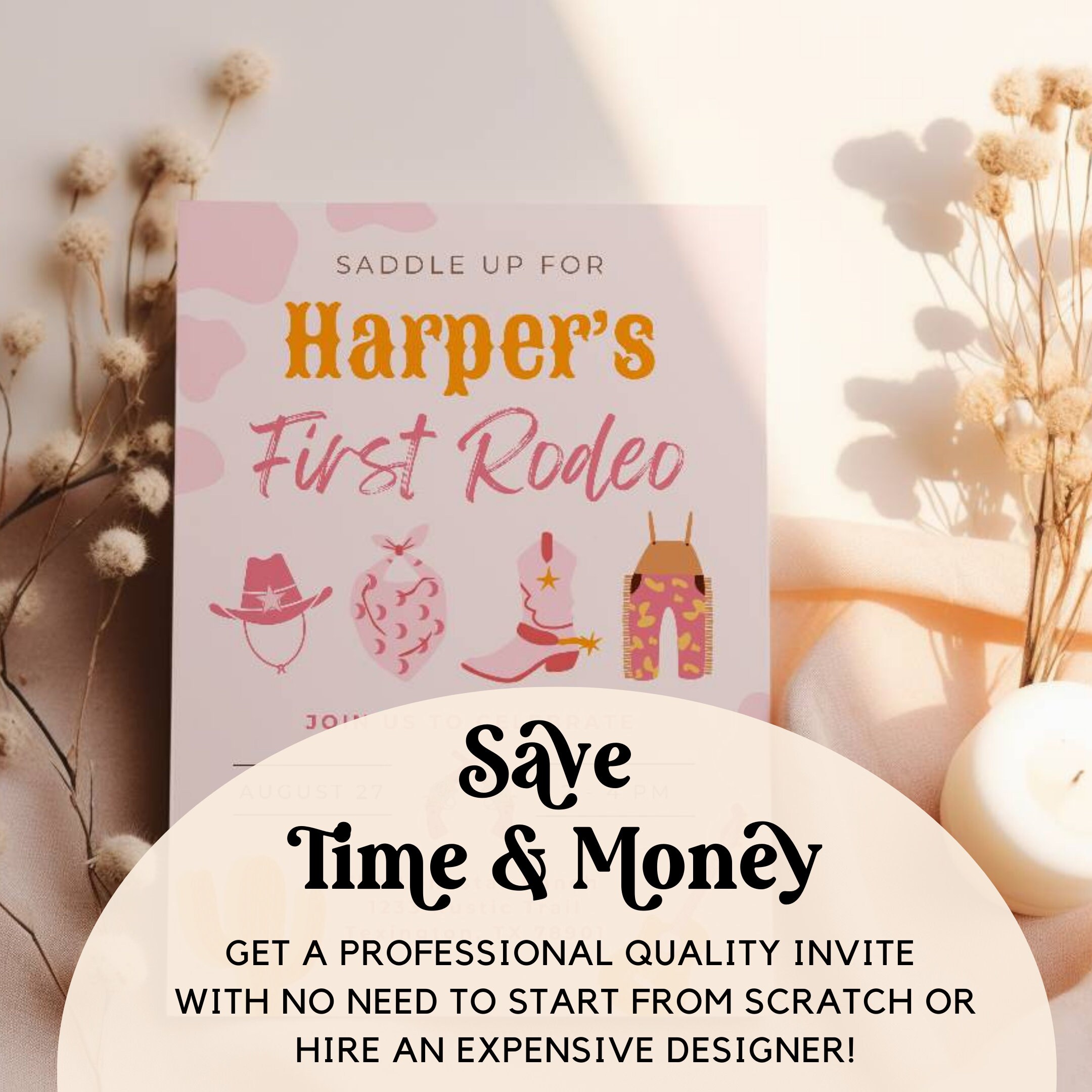 Invitación de cumpleaños del primer rodeo rosa invitación a - Etsy España