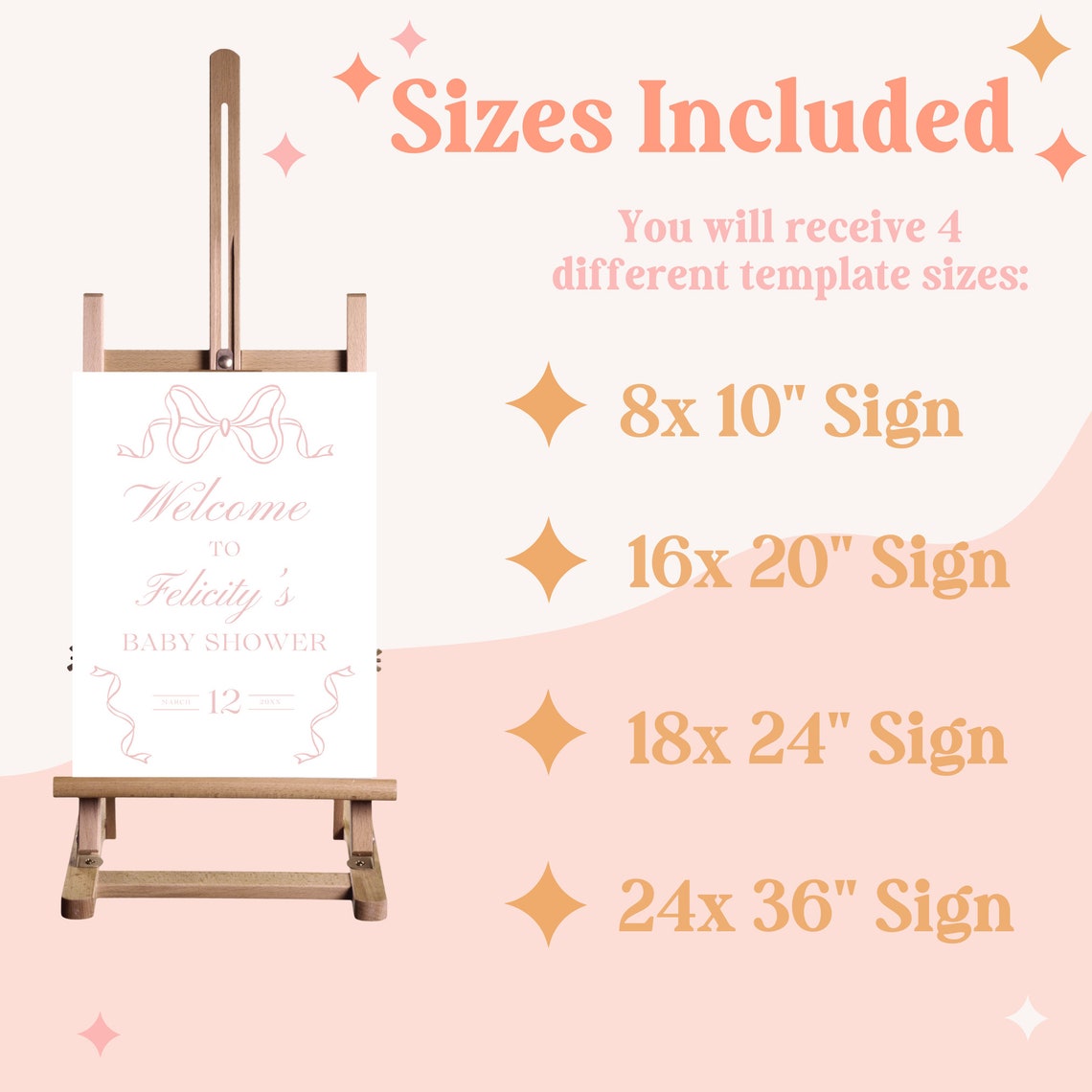 Preppy Pink Baby Shower Welcome Sign Template, Blush Hand Drawn Ribbon ...