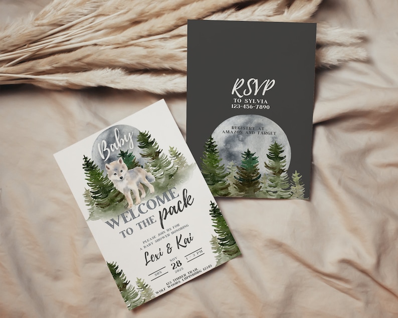 Welcome to the Wolf Pack Theme, Baby Shower Invitation Template Bundle ...