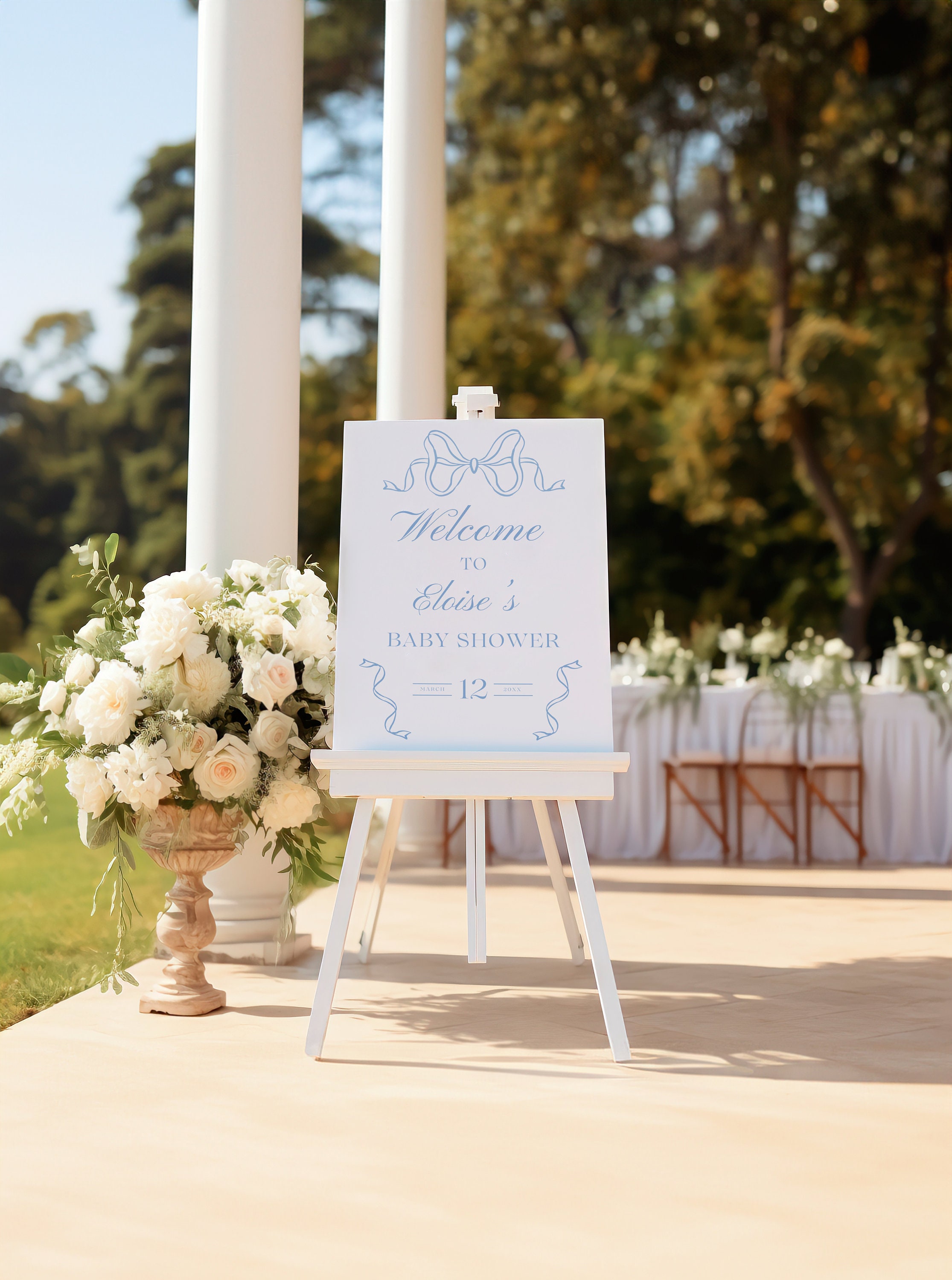 Preppy Blue Baby Shower Welcome Sign Template, Blue Hand Drawn Ribbon ...