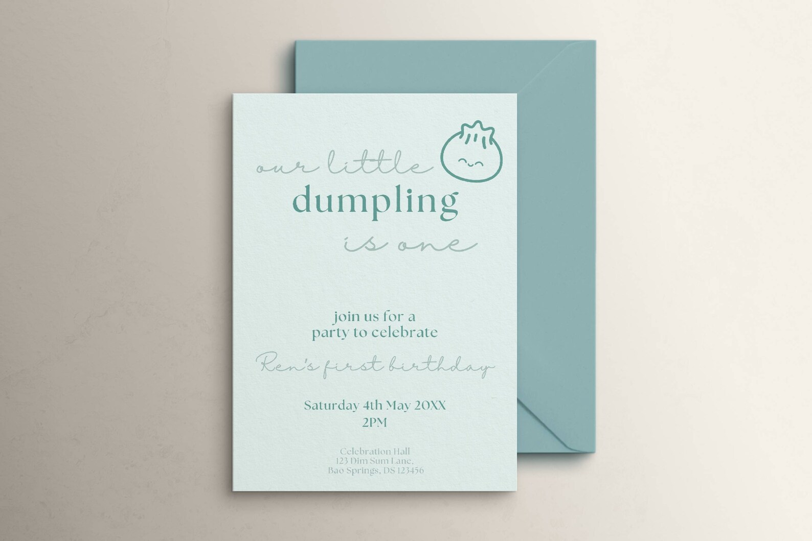 Blue Bao Bun First Birthday Party Invitation Template, Our Little ...