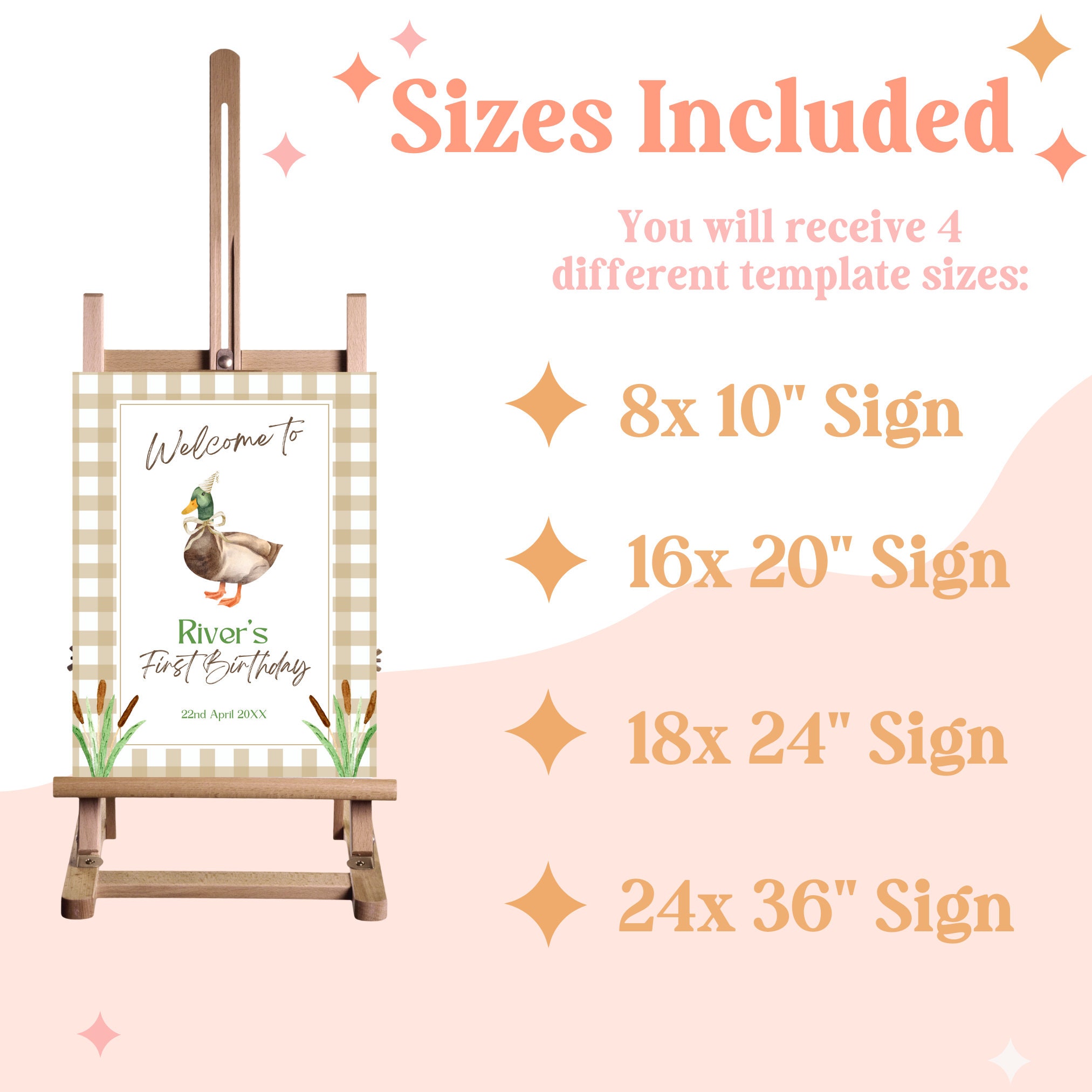 Neutral Gingham One Lucky Duck Birthday Welcome Sign Template, Mallard ...