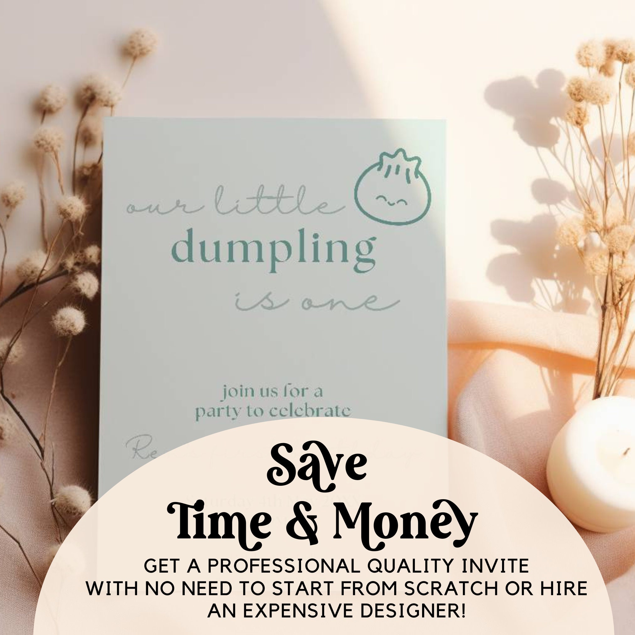 Blue Bao Bun First Birthday Party Invitation Template, Our Little ...