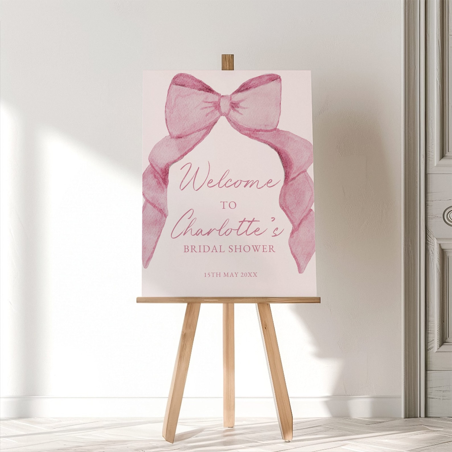 Coquette Pink Bow Bridal Shower Welcome Poster Template, She's Tying ...