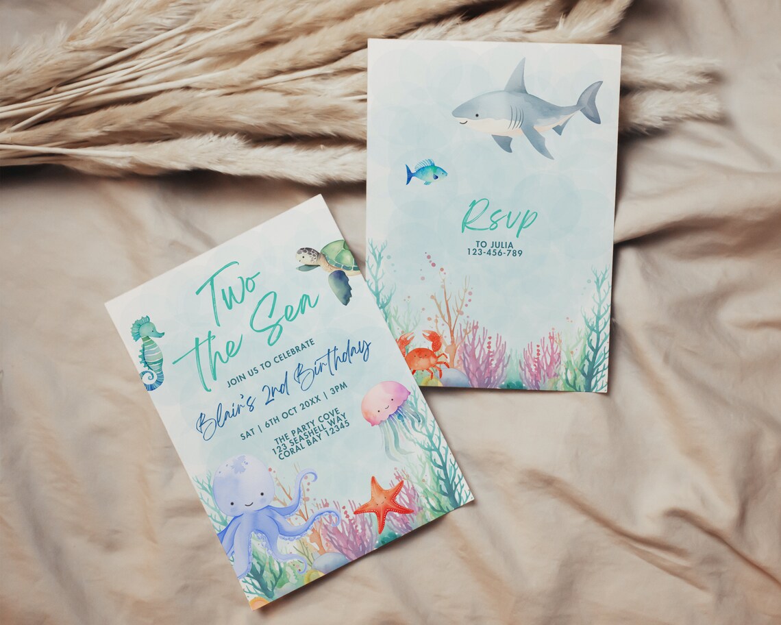 Two the Sea Birthday Invitation Template, Second Birthday Party Invite ...