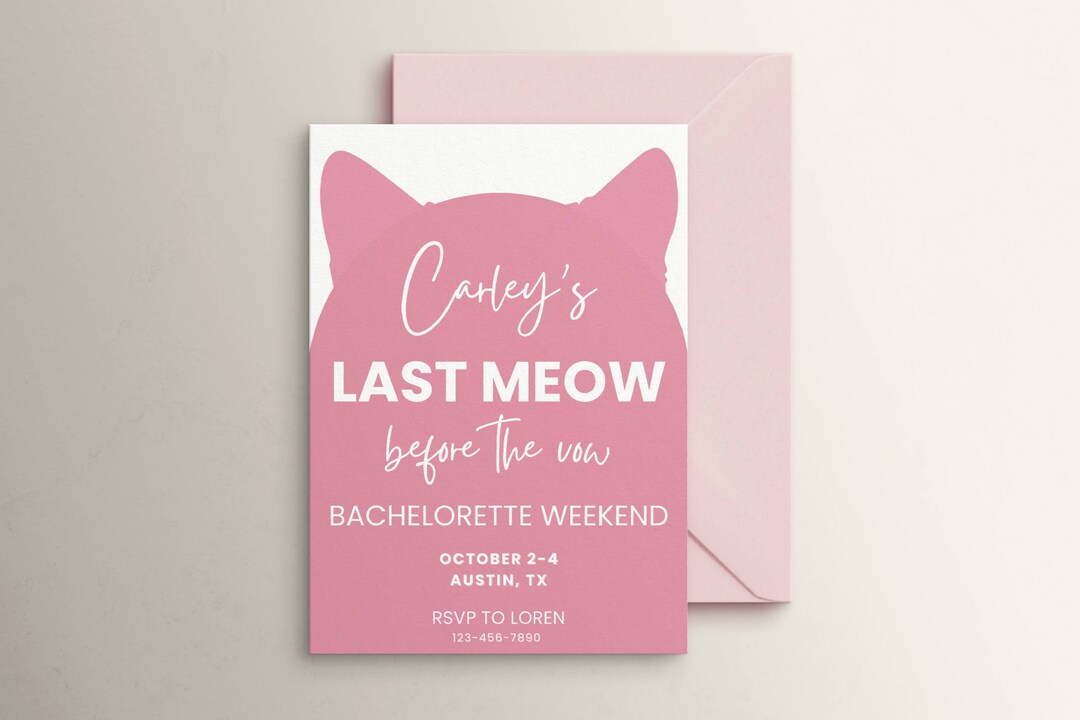 Last Meow Before the Vow Bachelorette Invitation Itinerary Template ...