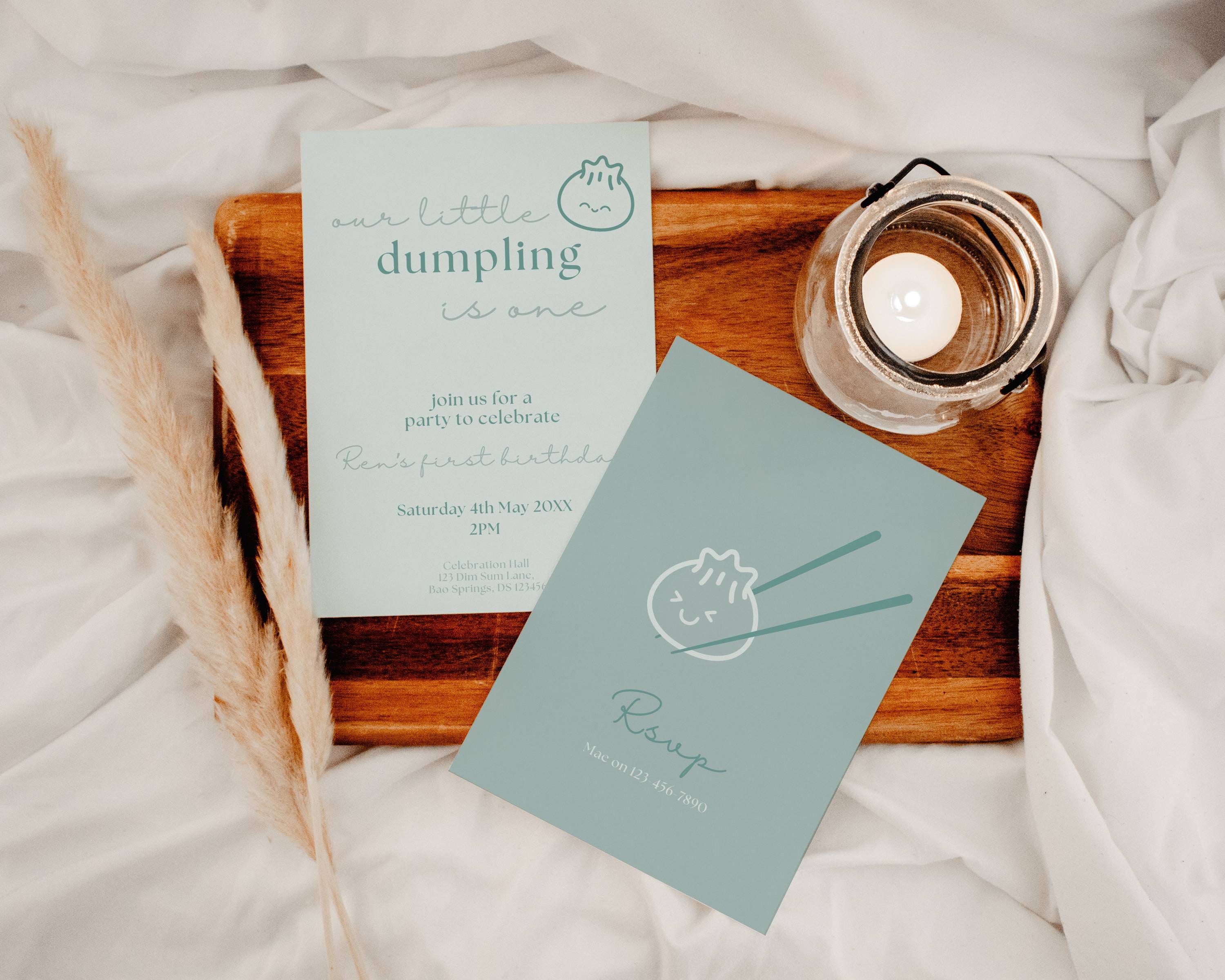 Blue Bao Bun First Birthday Party Invitation Template, Our Little ...