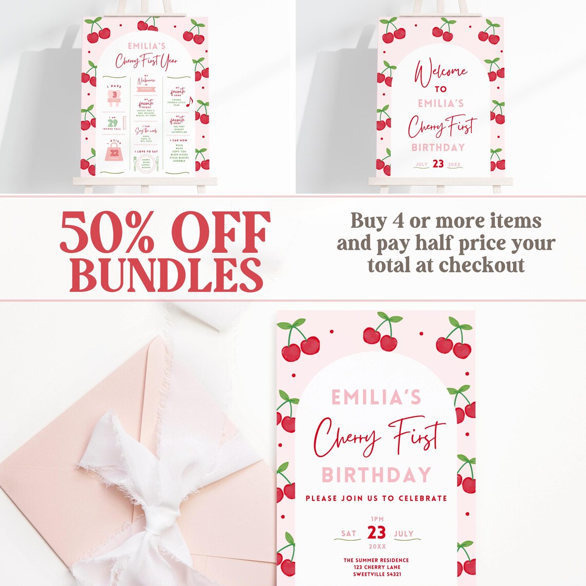 Cherry First Birthday Photo Milestone Banner, Cherry on Top Birthday ...