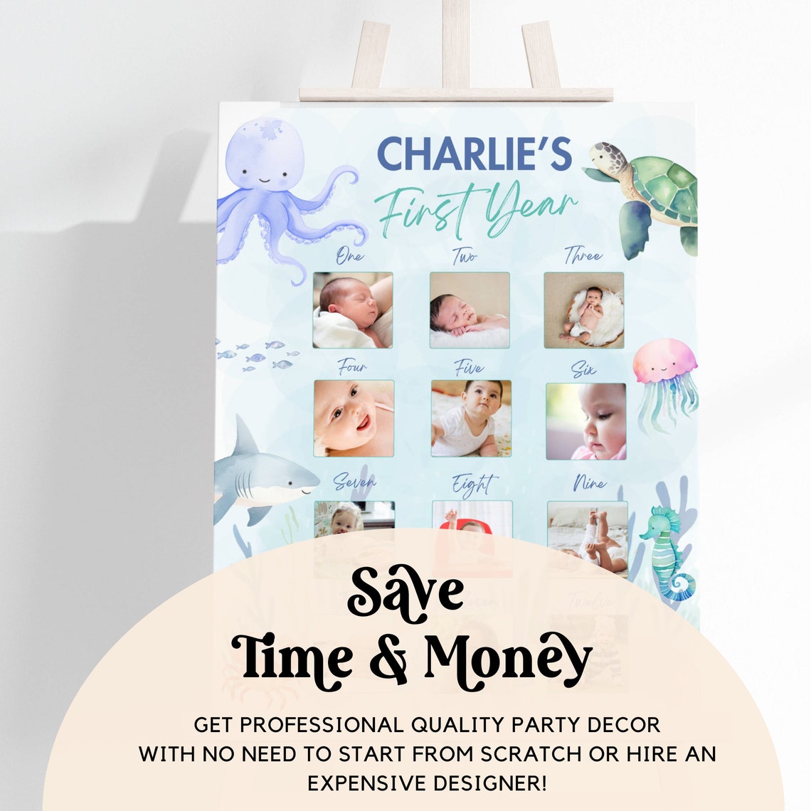 Under the Sea Birthday Photo Milestone Board Template, Oneder the Sea ...