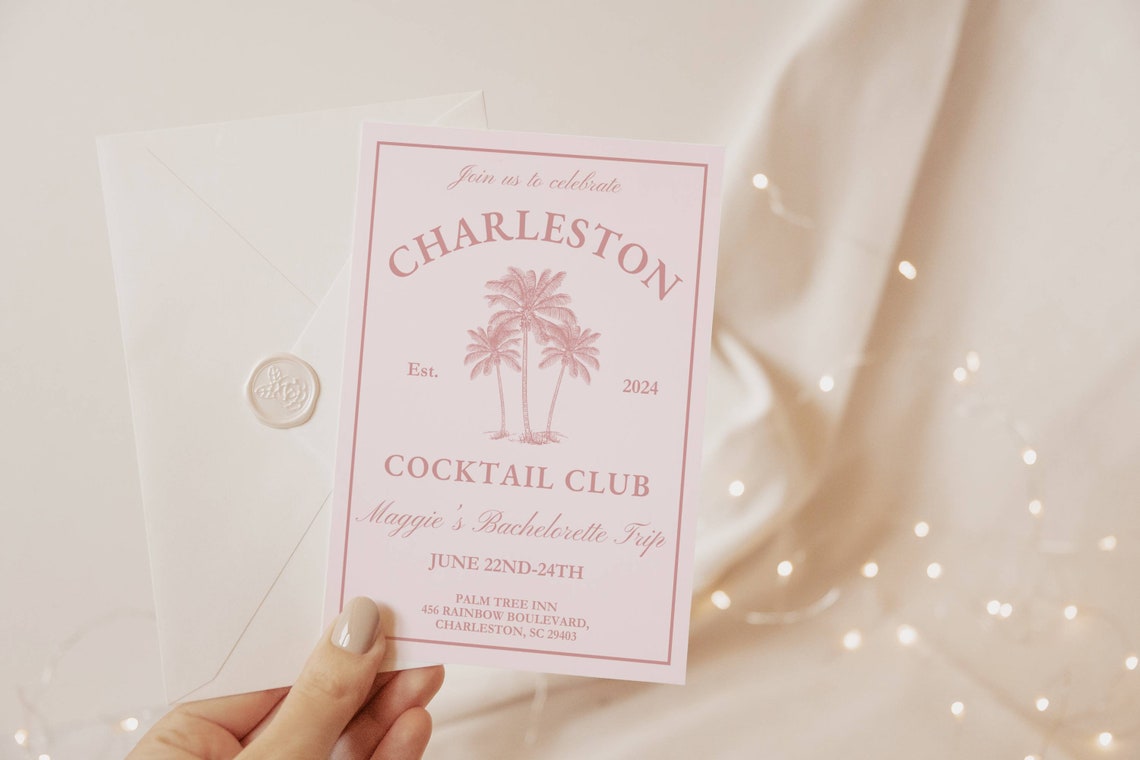 Charleston Bachelorette Invitation Itinerary, Cheers to Charleston ...