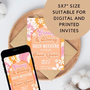 Groovy and Boozy Bachelorette Invitation Itinerary Template, Retro ...