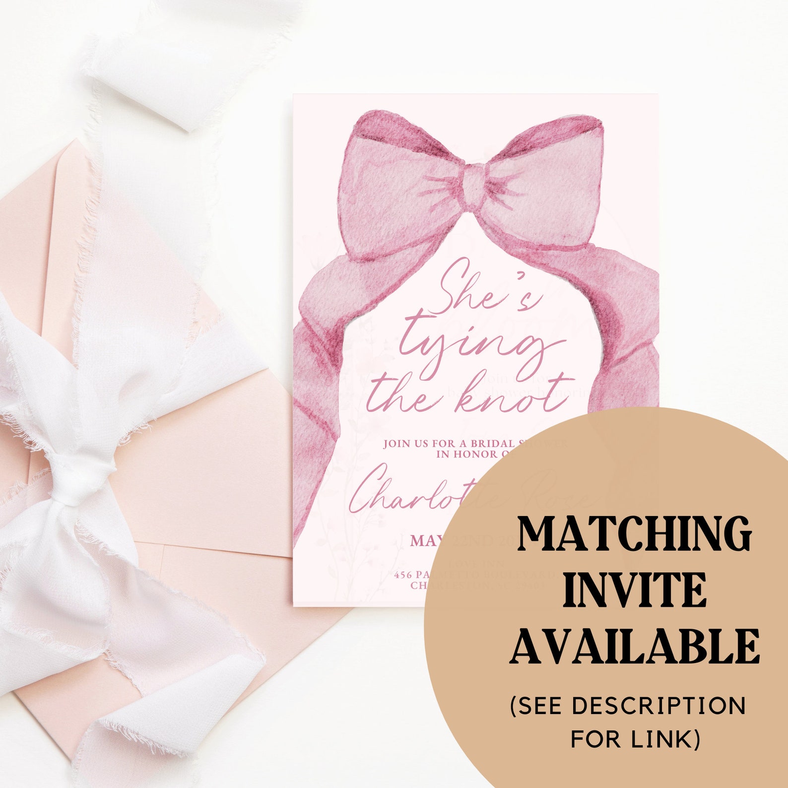 Coquette Pink Bow Bridal Shower Welcome Poster Template, She's Tying ...