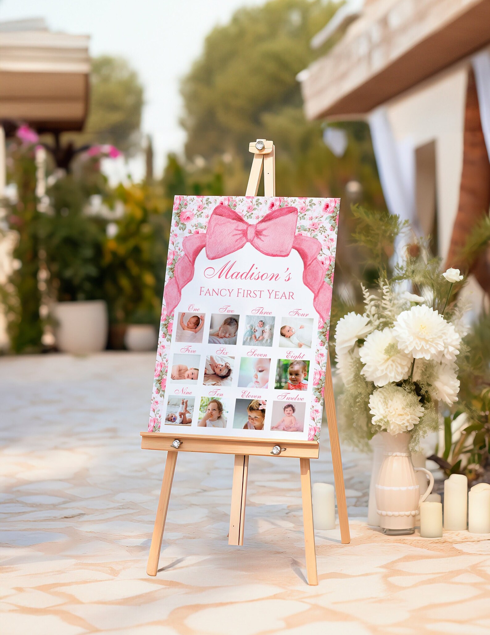 Love Shack Fancy One Birthday Photo Milestone Board Template, Pink Rose ...