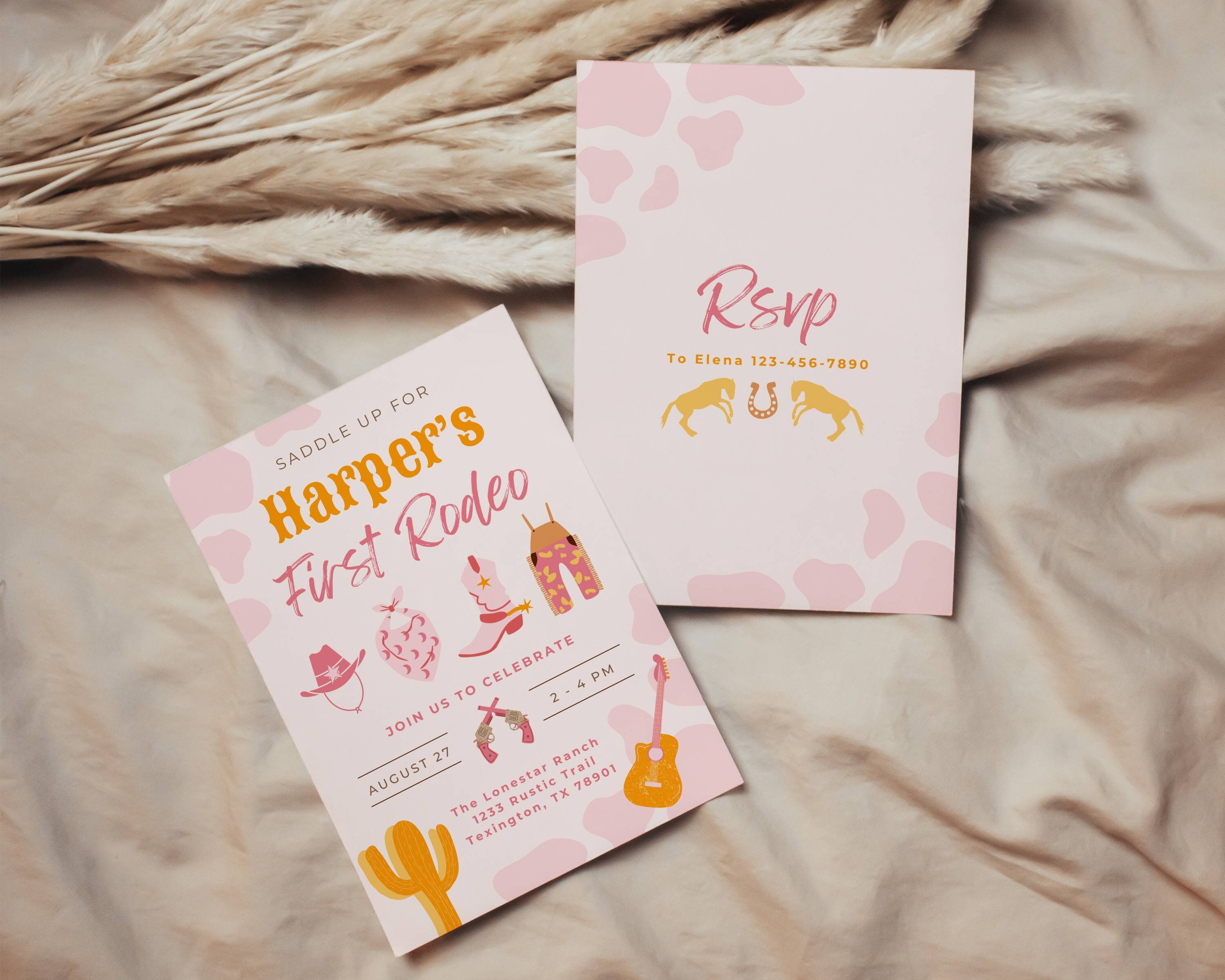 Invitación de cumpleaños del primer rodeo rosa invitación a - Etsy España