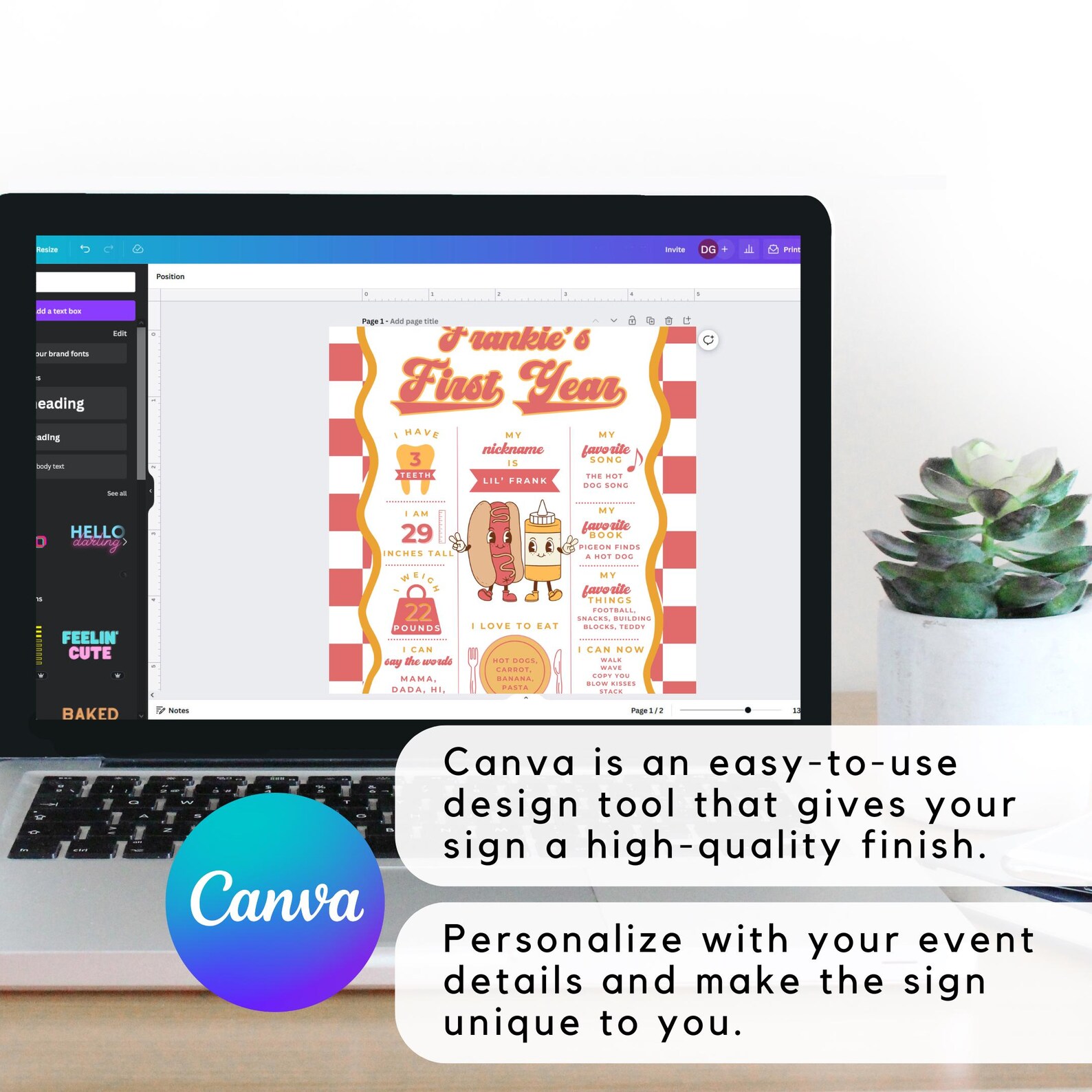 Hot Dog First Birthday Milestone Board Template, One Hot Diggity Dog ...