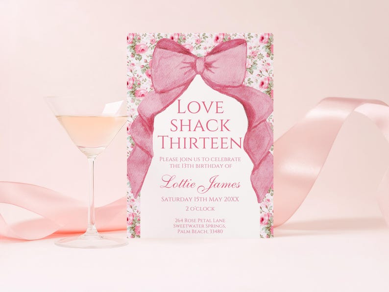 Love Shack Fancy 13th Birthday Invitation, Editable Template, Coquette ...